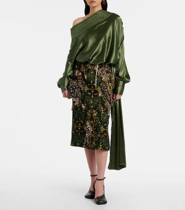 Dries Van Noten Asymmetric Draped Silk-blend Satin Top
