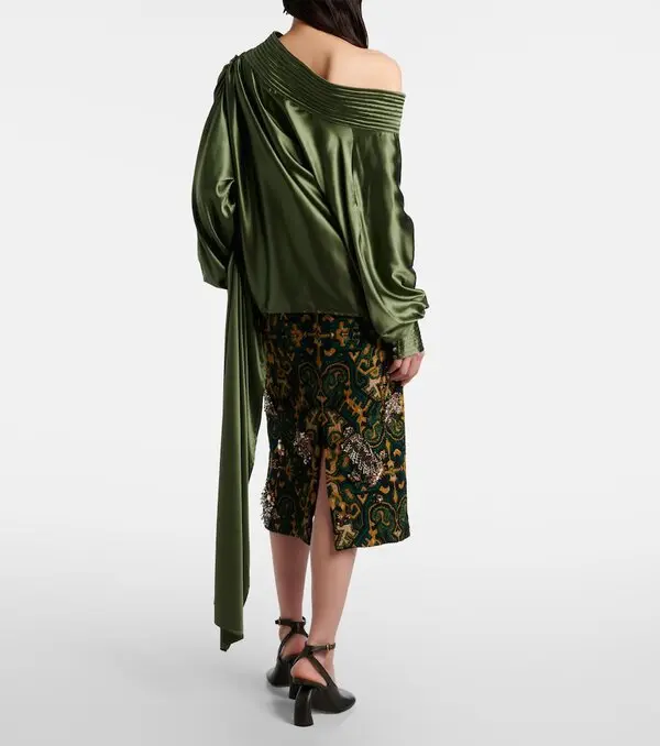 Dries Van Noten Asymmetric Draped Silk-blend Satin Top