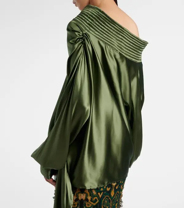 Dries Van Noten Asymmetric Draped Silk-blend Satin Top