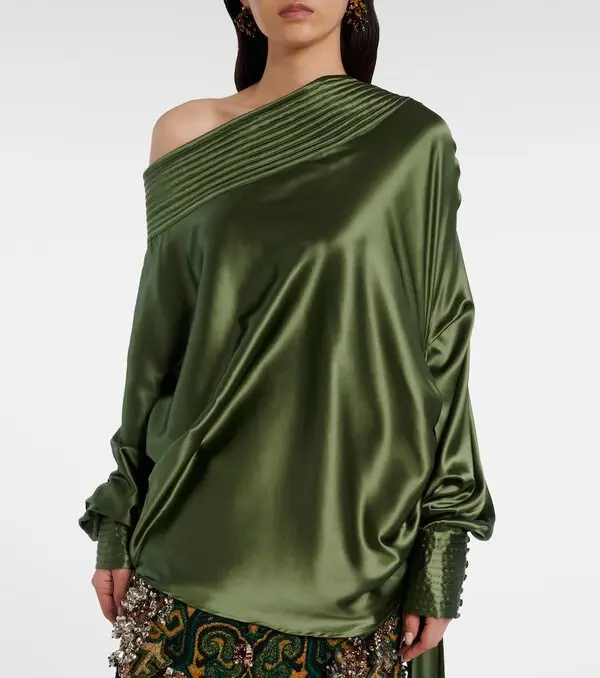 Dries Van Noten Asymmetric Draped Silk-blend Satin Top