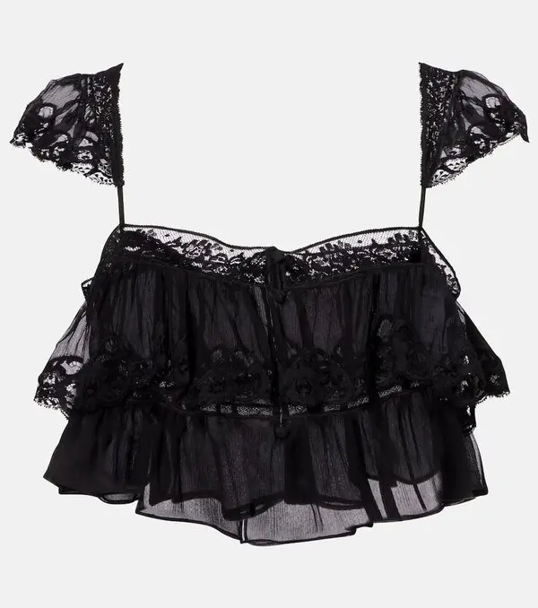 Chloé Lace-trimmed Silk Muslin Bra Top - Black