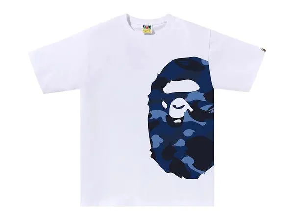 A BATHING APE Camo Side Big Ape Head Tee Shirt - White/navy Blue