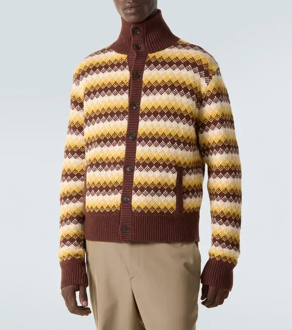 Auralee Cashmere And Wool Jacquard Cardigan