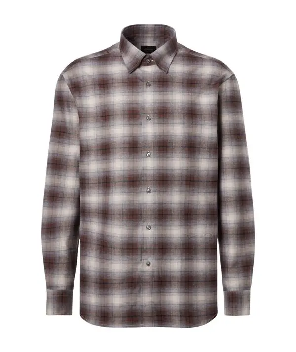 Brioni Checked Cotton Flannel Shirt - Brown