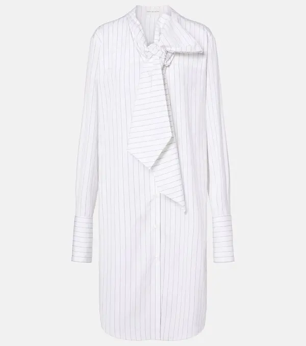 Dries Van Noten Striped Tie-neck Cotton Minidress - Blue