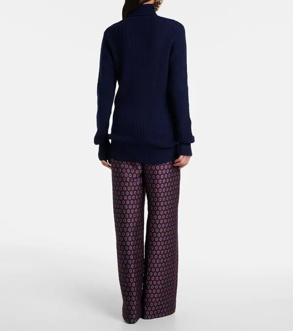 Dries Van Noten Ribbed-knit Wool Turtleneck Sweater - Blue