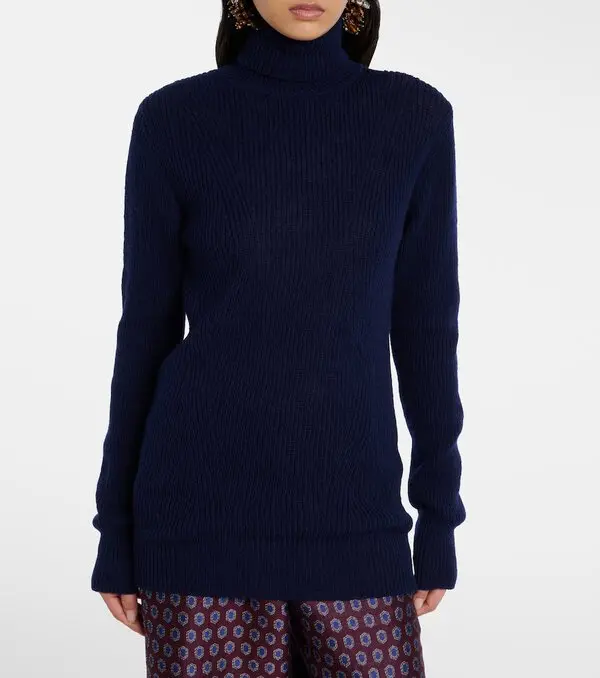 Dries Van Noten Ribbed-knit Wool Turtleneck Sweater - Blue