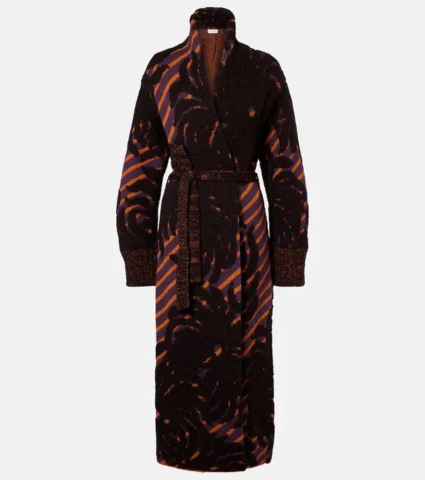 Dries Van Noten Wool And Alpaca-blend Jacquard Wrap Coat - Multicoloured