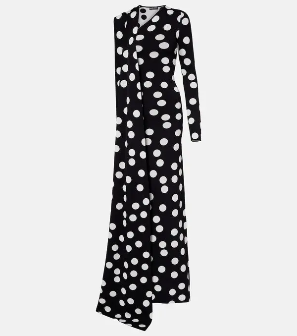David Koma Polka-dot Gown With Scarf Detail - Black