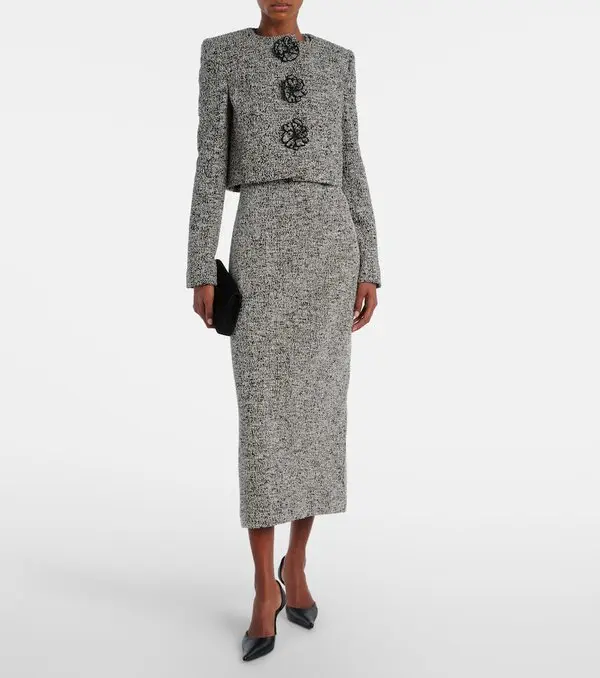 Oscar De La Renta Floral-appliqué Cotton-blend Tweed Jacket