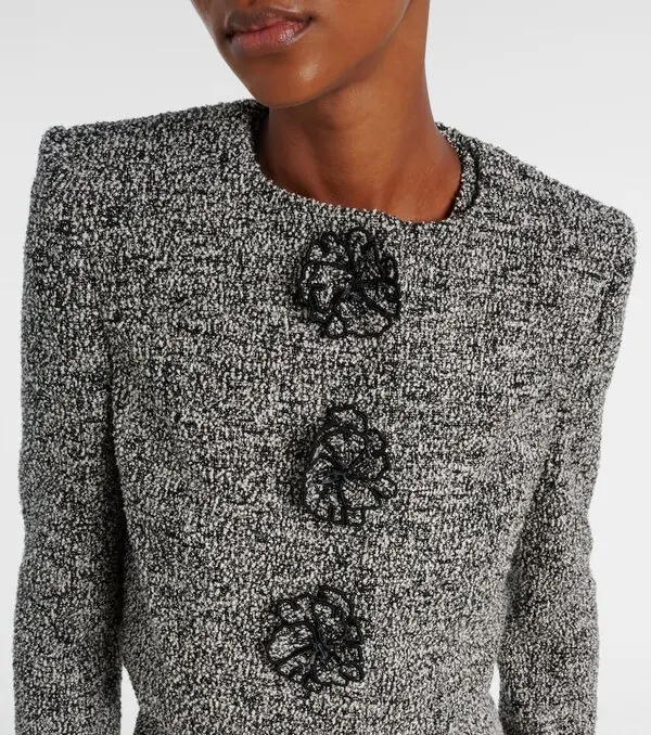 Oscar De La Renta Floral-appliqué Cotton-blend Tweed Jacket