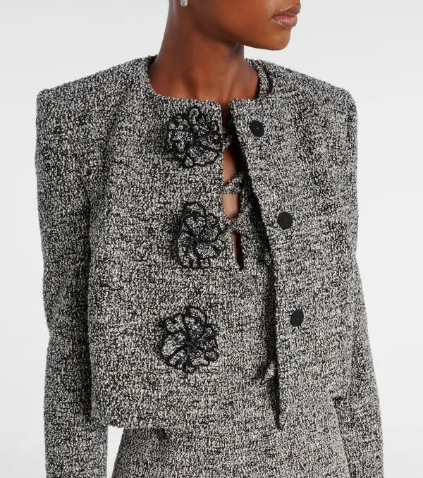 Oscar De La Renta Floral-appliqué Cotton-blend Tweed Jacket