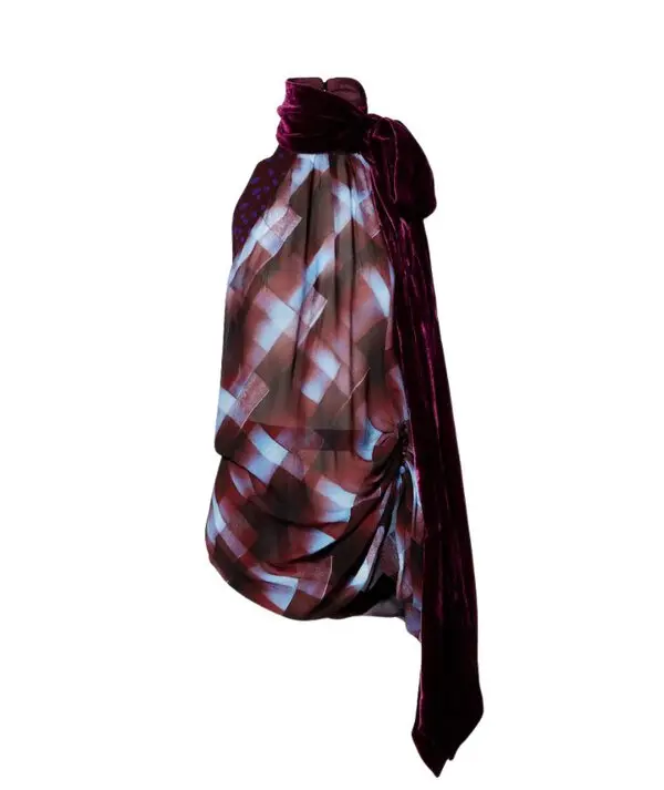 Dries Van Noten Checked Scarf-detail Halterneck Top - Burgundy