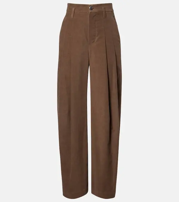 Brunello Cucinelli Pleated High-rise Wide-leg Cotton Pants - Brown