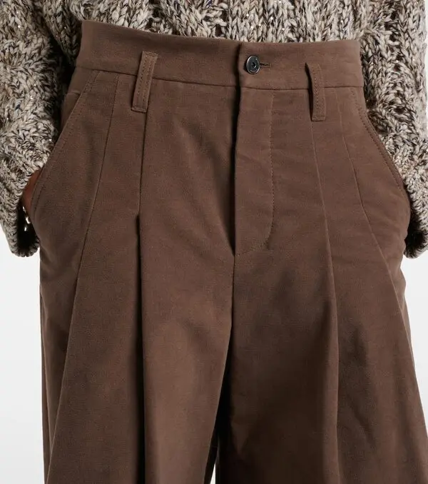 Brunello Cucinelli Pleated High-rise Wide-leg Cotton Pants - Brown