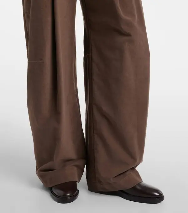 Brunello Cucinelli Pleated High-rise Wide-leg Cotton Pants - Brown