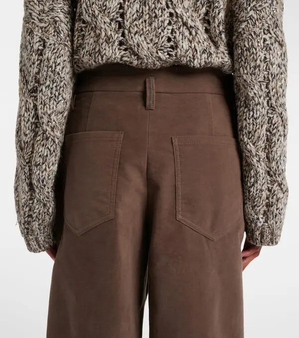 Brunello Cucinelli Pleated High-rise Wide-leg Cotton Pants - Brown
