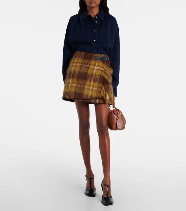 Loewe Checked Mohair And Wool Miniskirt - Yellow