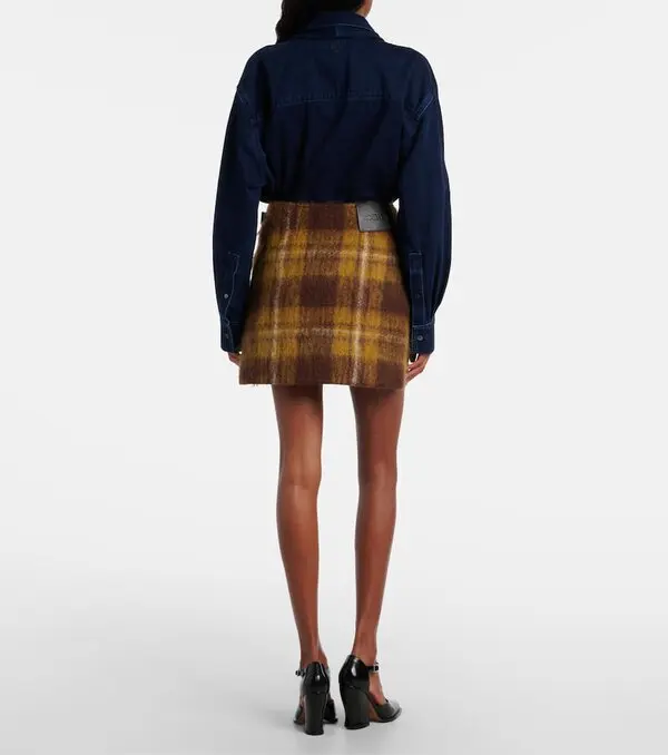 Loewe Checked Mohair And Wool Miniskirt - Yellow