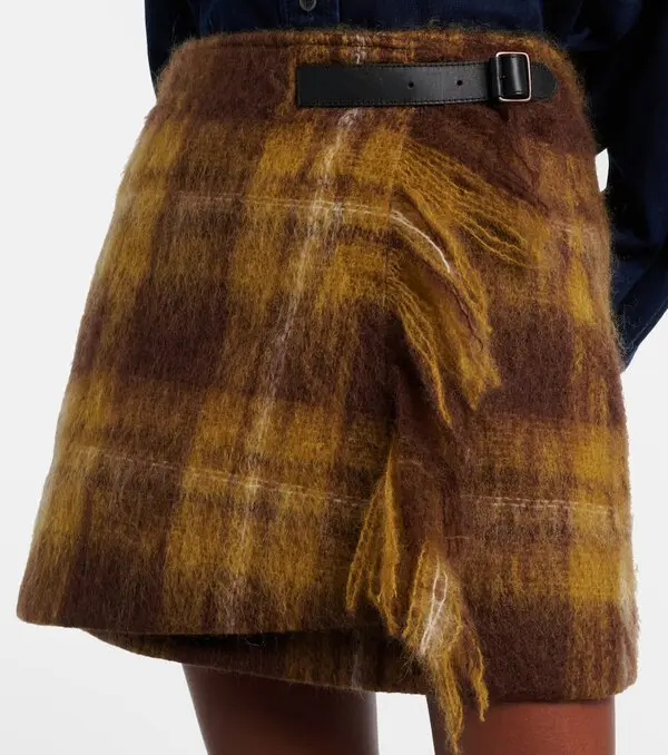 Loewe Checked Mohair And Wool Miniskirt - Yellow