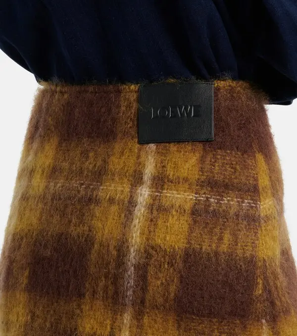 Loewe Checked Mohair And Wool Miniskirt - Yellow