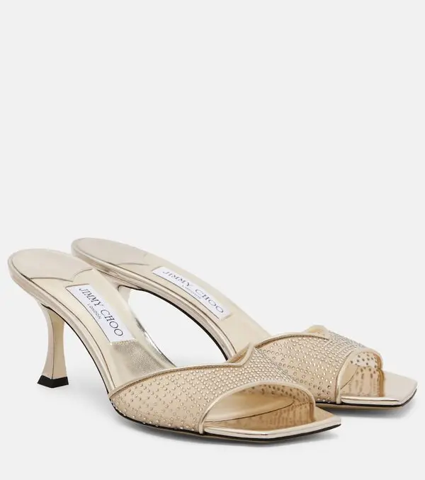 JIMMY CHOO Skye 70 Embellished Mules - Gold