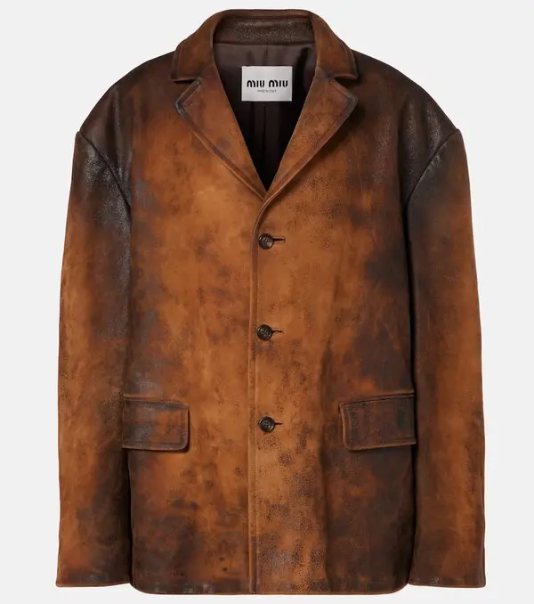 Miu Miu Oversized Leather Jacket - Brown