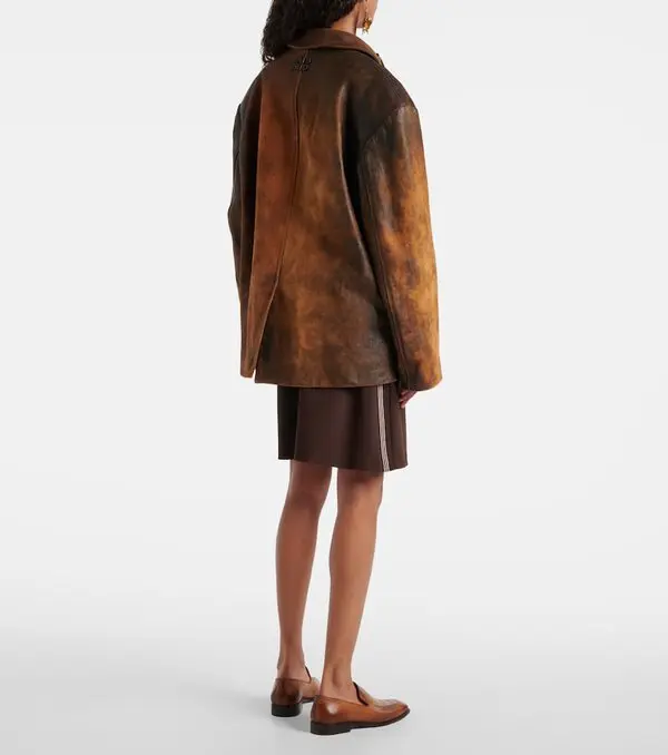 Miu Miu Oversized Leather Jacket - Brown