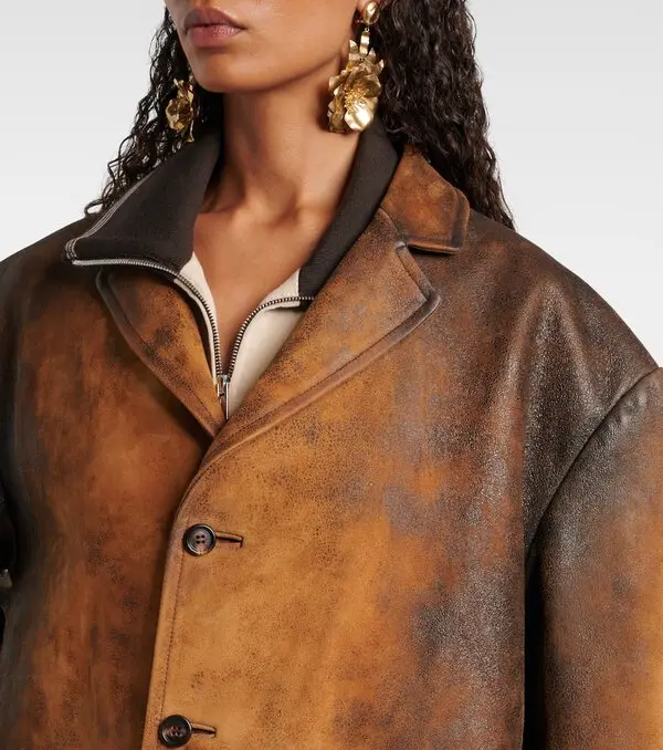 Miu Miu Oversized Leather Jacket - Brown