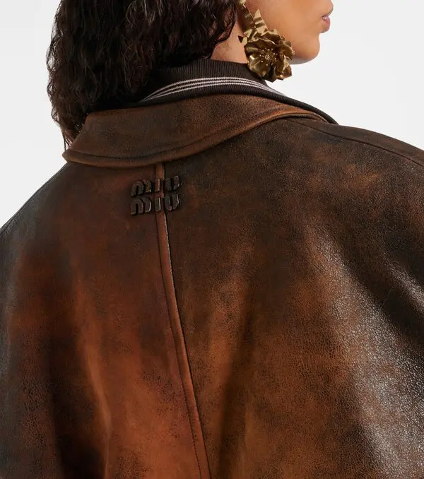 Miu Miu Oversized Leather Jacket - Brown