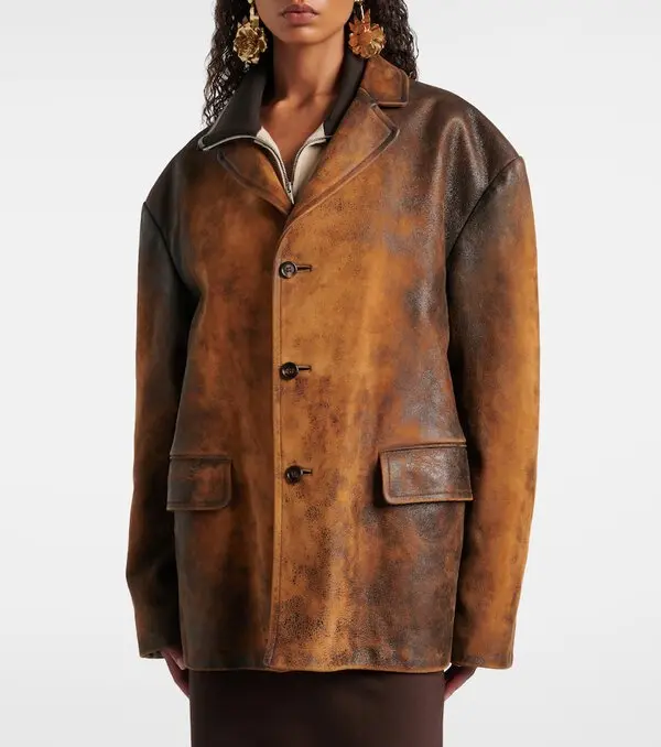 Miu Miu Oversized Leather Jacket - Brown