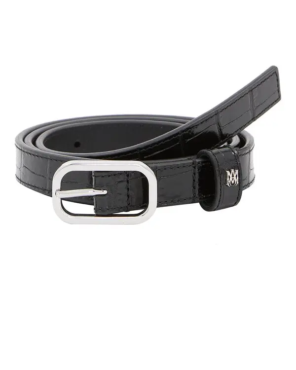 Amiri Croc Embossed 2cm Belt - Black & Nickel
