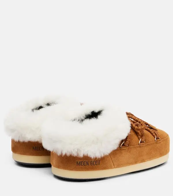 Moon Boot Evx Shearling-trimmed Suede Mules - Brown