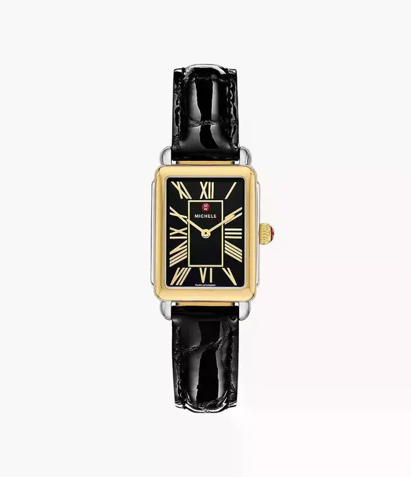 Michele Deco Park Leather Watch - Black