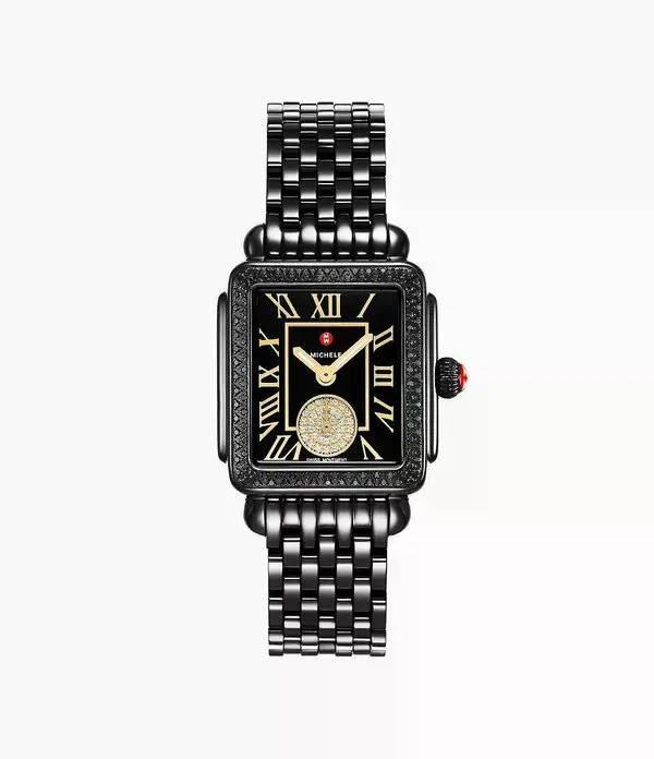 Michele Deco Madison Mid Diamond Noir Pavã© Sub-eye Watch - Black