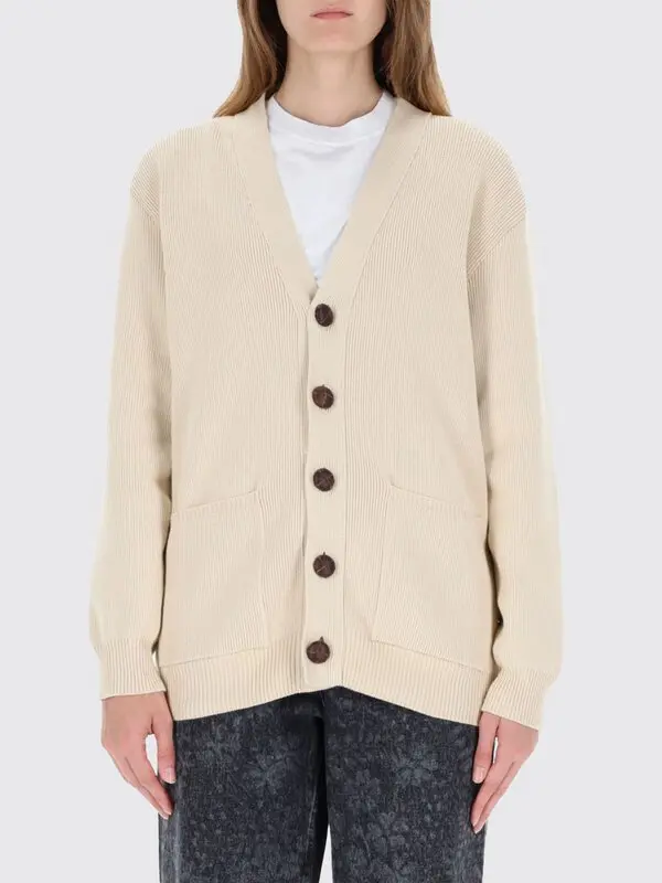 GOLDEN GOOSE Ribbed Cardigan With Front Pockets And Button Detail - Beige