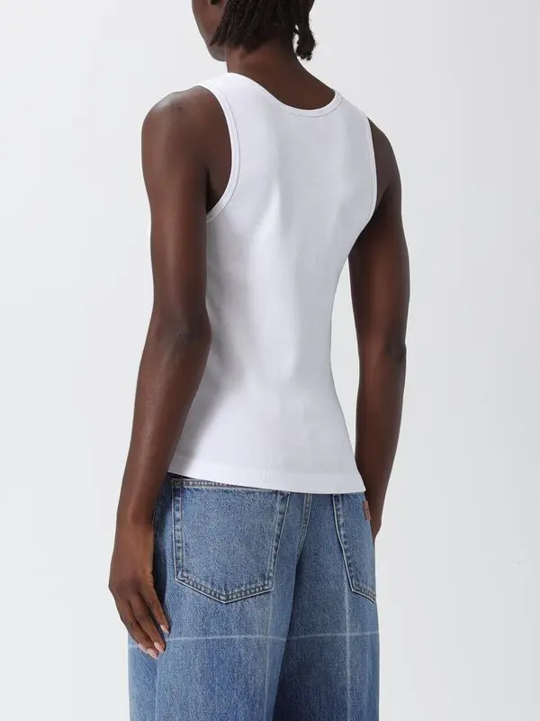 Maison Kitsuné Sleeveless Cotton Top With Embroidered Logo - White