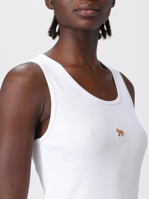 Maison Kitsuné Sleeveless Cotton Top With Embroidered Logo - White