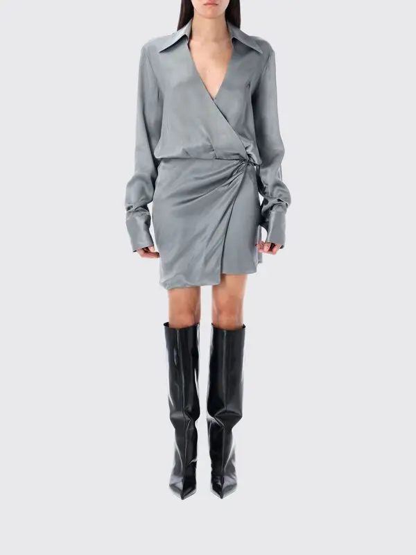 Attico Long Sleeve Draped Wrap Dress