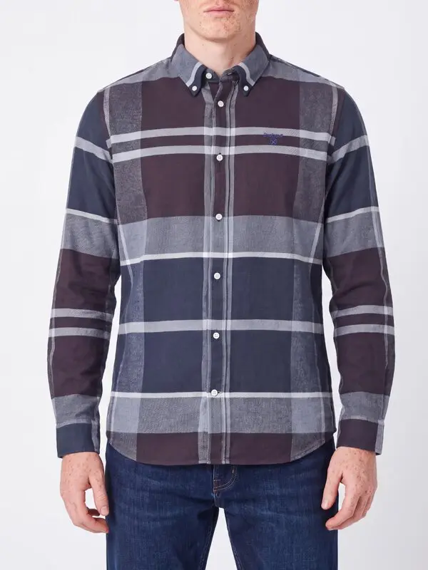 Barbour Check Cotton Long-sleeve Shirt With A Button-down Collar - Blue