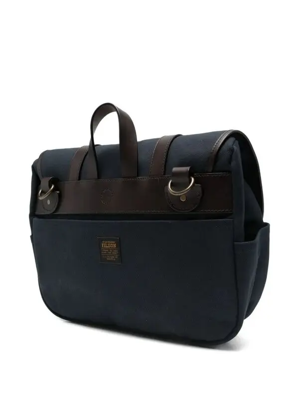 Filson Rugged Twill Crossbody Bag With Leather Trim And Buckle Closure - Blue