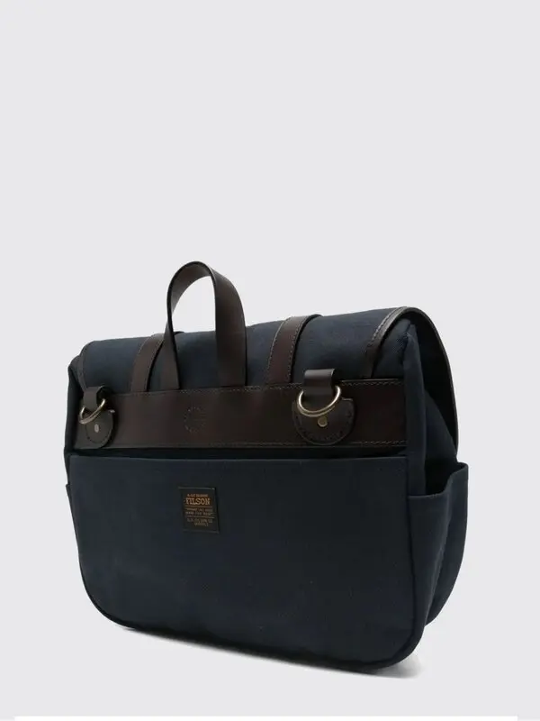 Filson Rugged Twill Crossbody Bag With Leather Trim And Buckle Closure - Blue