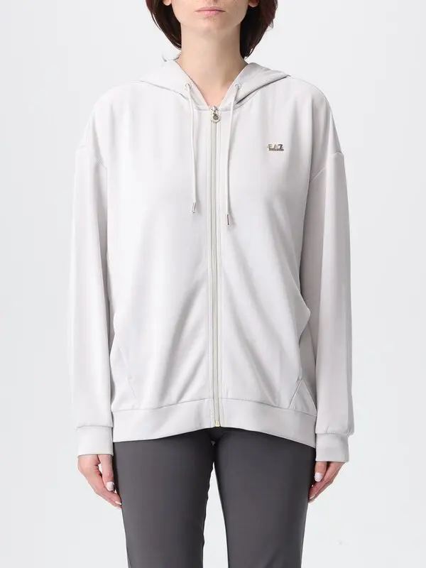 EA7 Zip-up Hoodie With Logo Detail - Ice