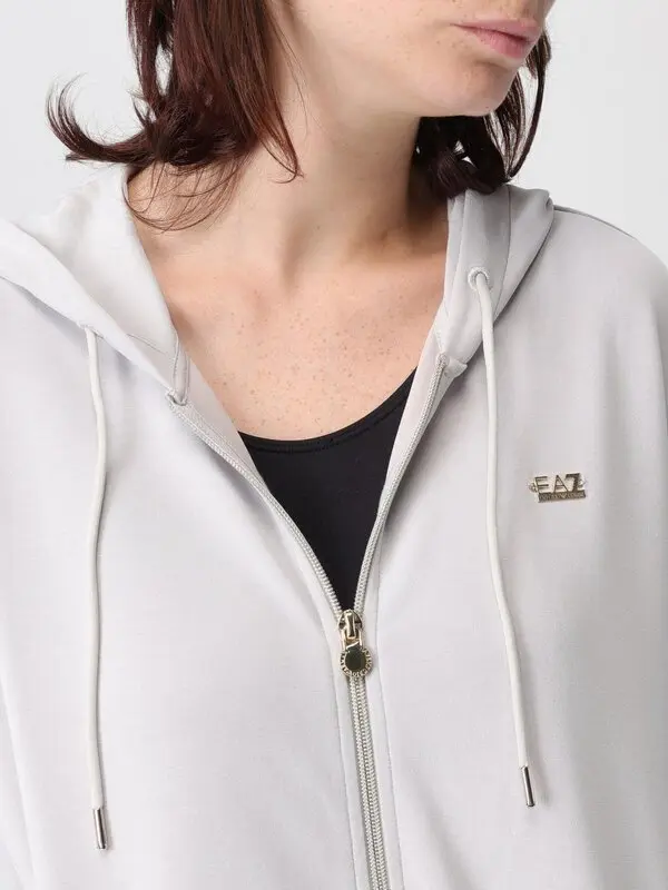 EA7 Zip-up Hoodie With Logo Detail - Ice