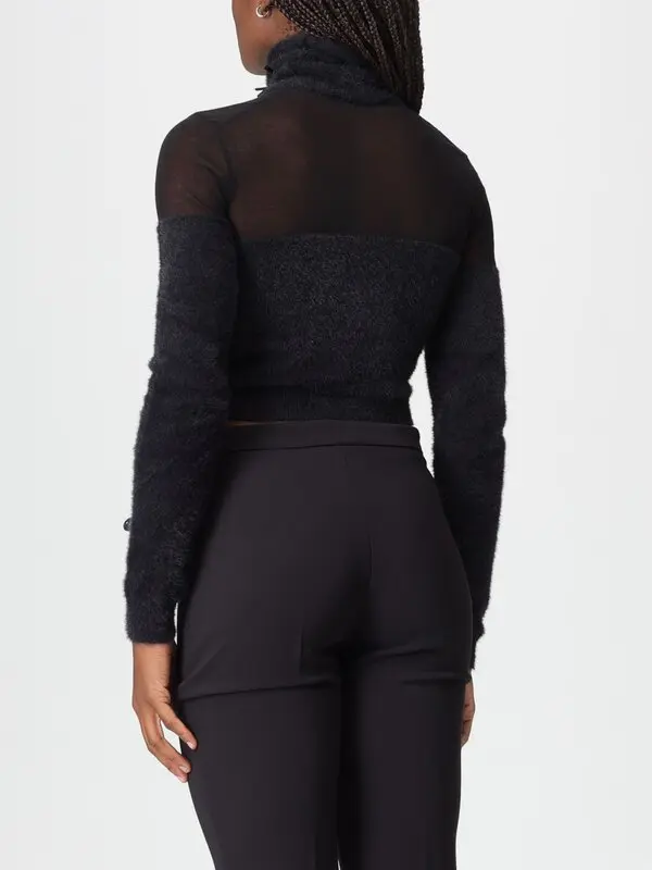 Elisabetta Franchi Cropped Turtleneck Sweater With Textured Panels - Black