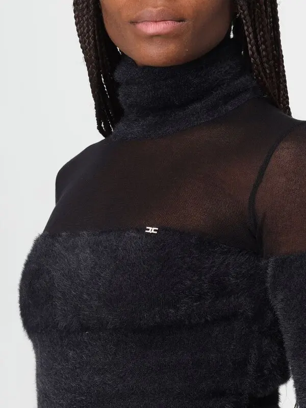 Elisabetta Franchi Cropped Turtleneck Sweater With Textured Panels - Black