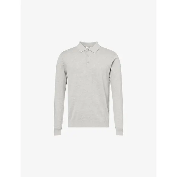 ARNE Regular-fit Long-sleeves Cotton-knit Polo Shirt - Marl Grey