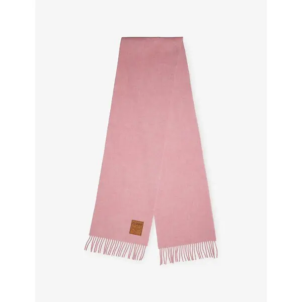 GANNI Logo-patch Fringed Double Wool Scarf - Mauve Morn
