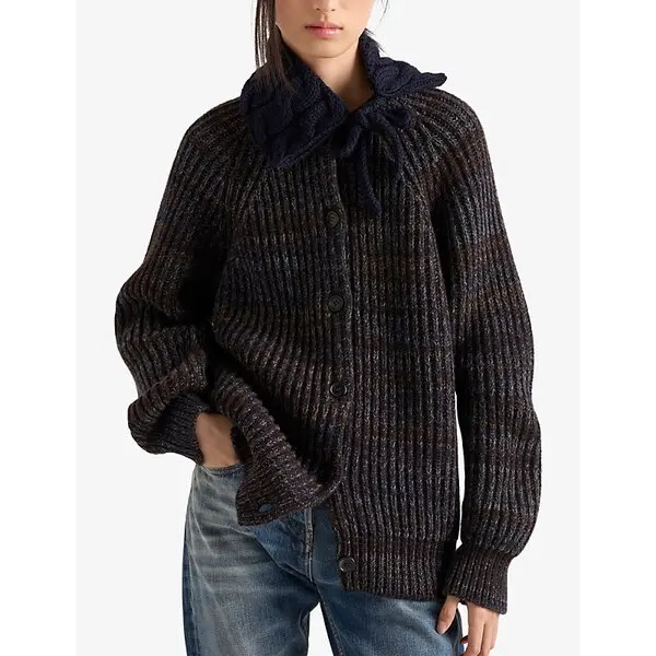 Prada Oversized Fit Ribbed-knit Wool And Cashmere-blend Cardigan