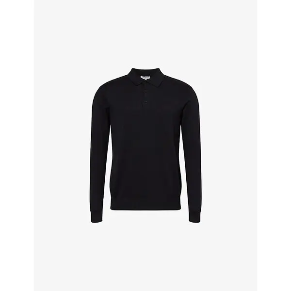 ARNE Regular-fit Long-sleeves Cotton-knit Polo Shirt - Black
